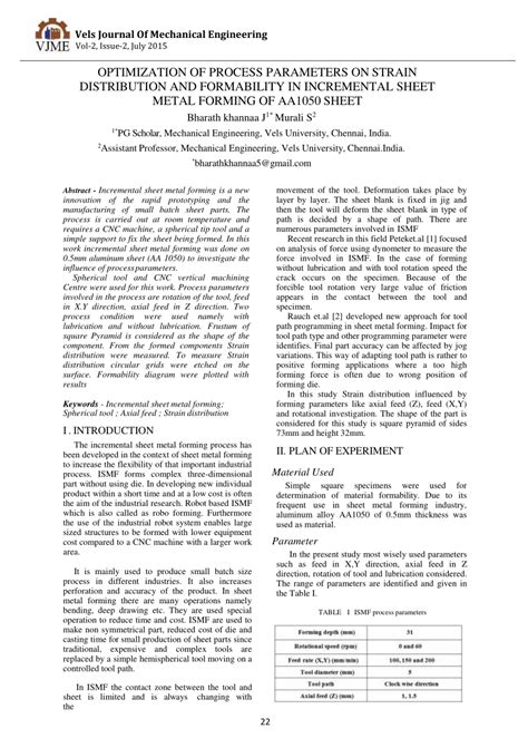 pdf optimization of process parameters on strain distribution and formability in incremental