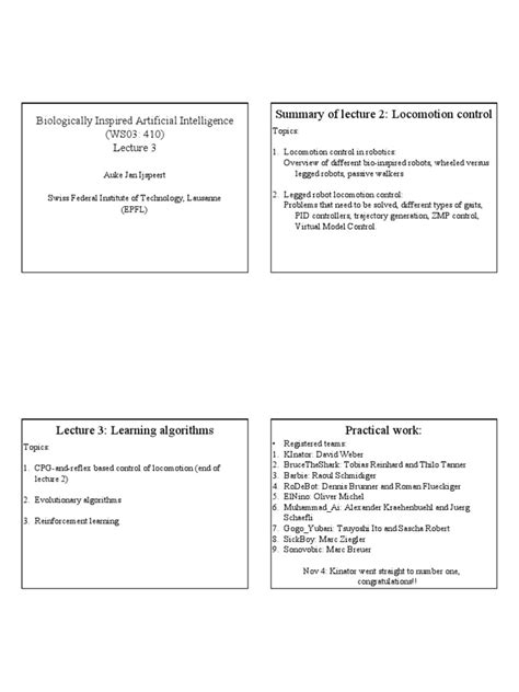 bioinspired locomotion control an overview of central pattern generators evolutionary