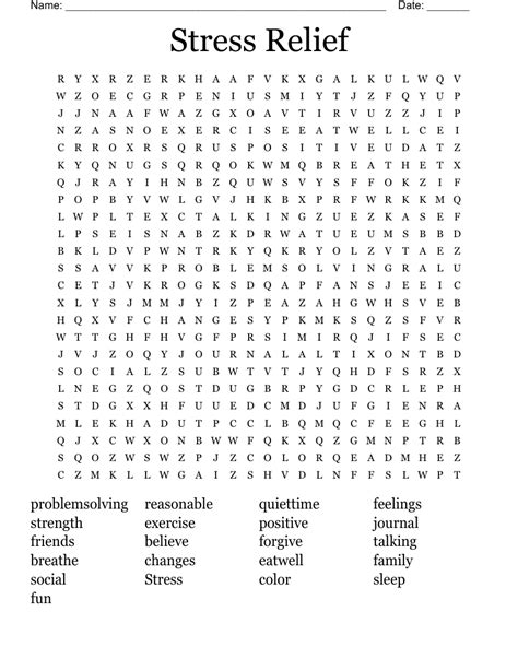 Stress Relief Word Search Printable