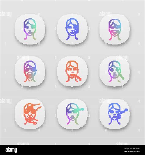 Neurotoxin Injection App Icons Set UI UX Interface Woman Face Makeup