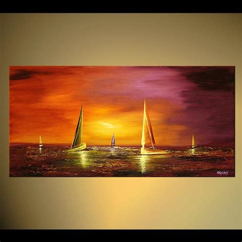 Sail Boats Landscape Painting Sunset Canvas Oil Painting Abstract Sea