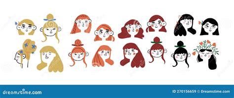 Vector Set Of Girls Portraits On White Bling Girl Portraits Redhead Girls Brown Hair Girls