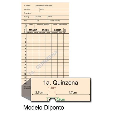 Cartão de Ponto Mensal Palha diponto c 100 Unidades Tamoio Submarino