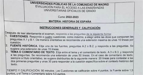 Este Es El Examen De Historia De La EvAU En Madrid Que Ha Incendiado