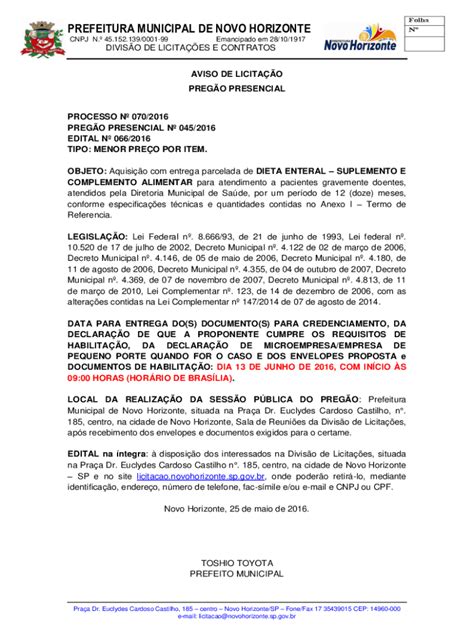 Preenchível Disponível publicacao novohorizonte sp gov entre si justo e