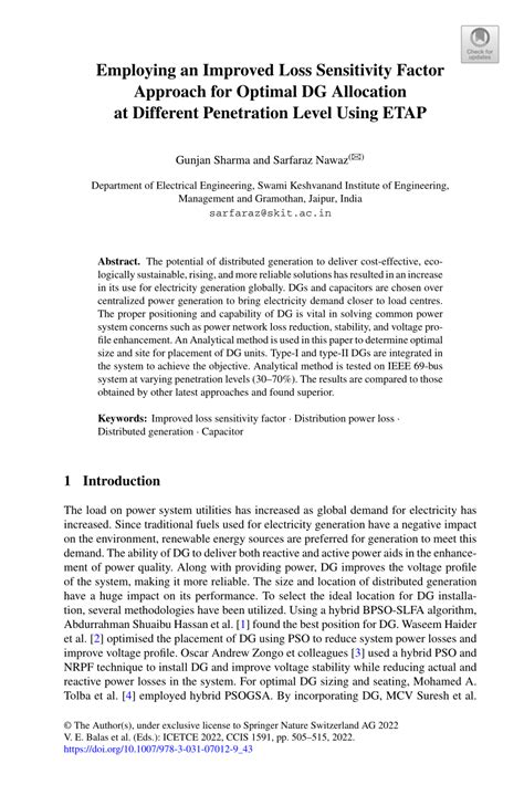 pdf employing an improved loss sensitivity factor approach for optimal dg allocation at