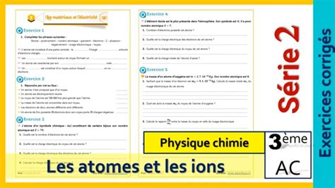 les atomes et les ions Série 2 d exercices corrigés 3AC الذرات