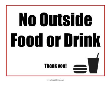 Printable No Food Or Drink Sign