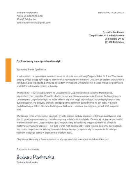 Wzór list motywacyjny nauczyciel ka CVhero