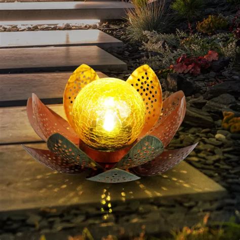 LAMPE SOLAIRE DE Jardin D Extérieur Boule Verre Craquelé LED Ambre Or