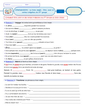 Remplissable En Ligne Le Futur Simple Tre Avoir Et Verbes Irrguliers