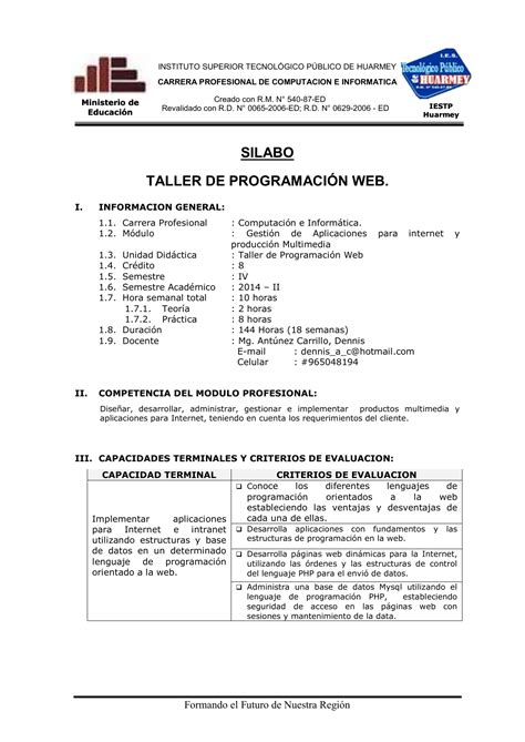 silabo de taller de programaciÓn web