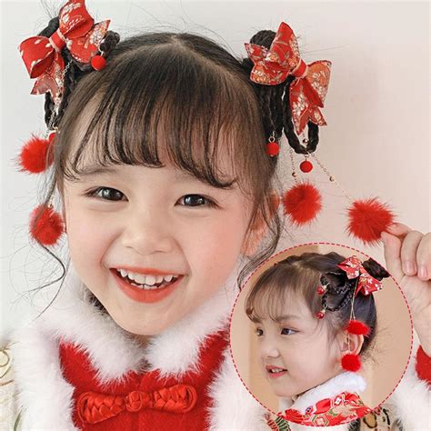 Lucky Red Wig Braid New Year Chinese Style Hanfu Cloth Hairpin Q6o2