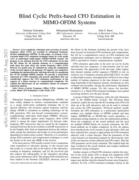 pdf blind cyclic prefix based cfo estimation in mimo ofdm systems