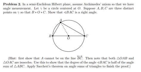 solved problem 2 in a semi euclidean hilbert plane assume