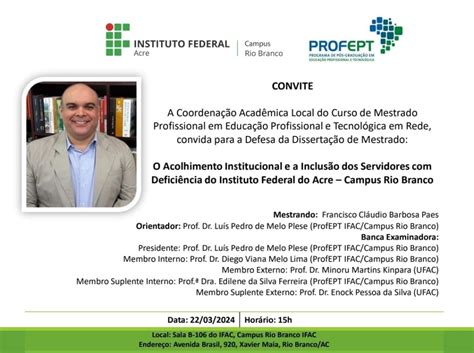 ProfEPT convida comunidade para defesa de Dissertação de Francisco