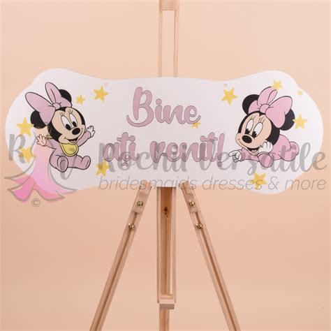 Placuta Botez Roz Pudra Bine Ati Venit Cu Minnie Mouse Placuta Bine