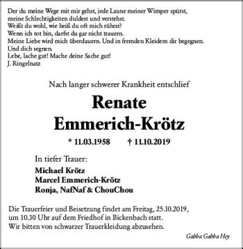 Traueranzeigen von Renate Emmerich Krötz vrm trauer de