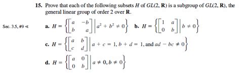 solved prove that each of the following subsets h of gl 2