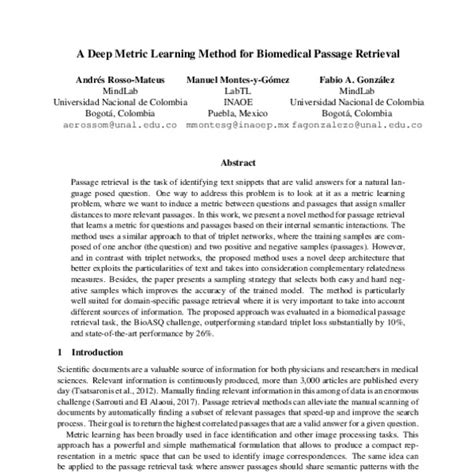 a deep metric learning method for biomedical passage retrieval acl anthology