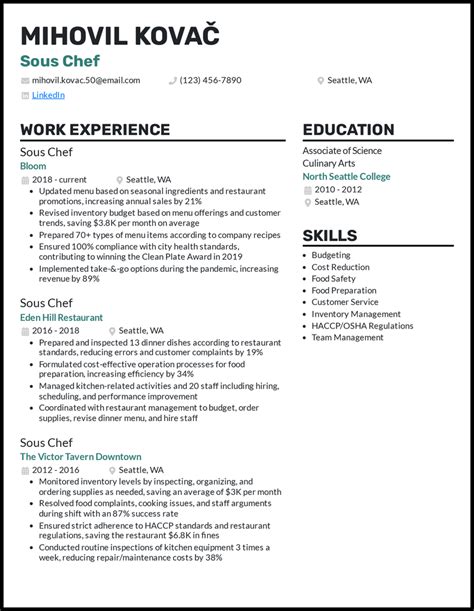 Chef Resume Examples Templates