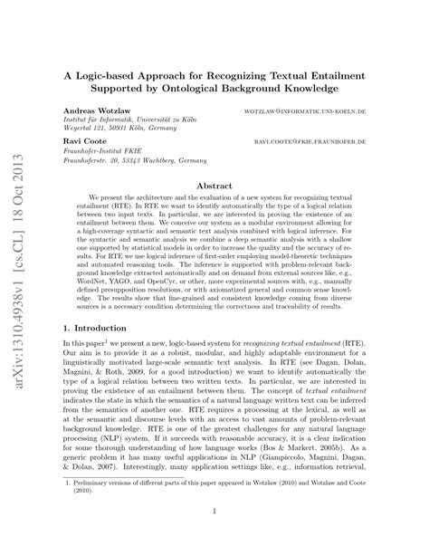 pdf a logic based approach for recognizing textual entailment supported by ontological