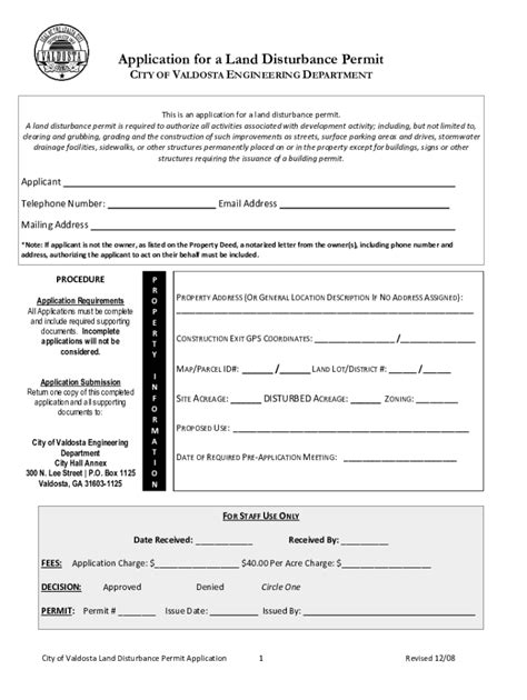Fillable Online Application And Instructions For Land DisTURBance