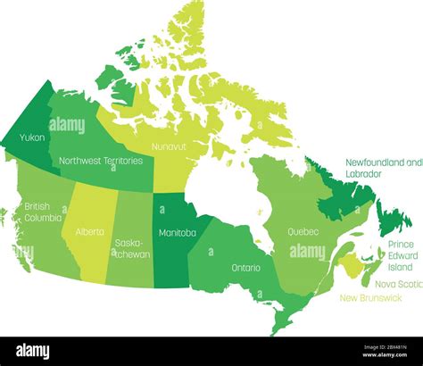 Mapa de Canadá dividido en 10 provincias y 3 territorios Regiones