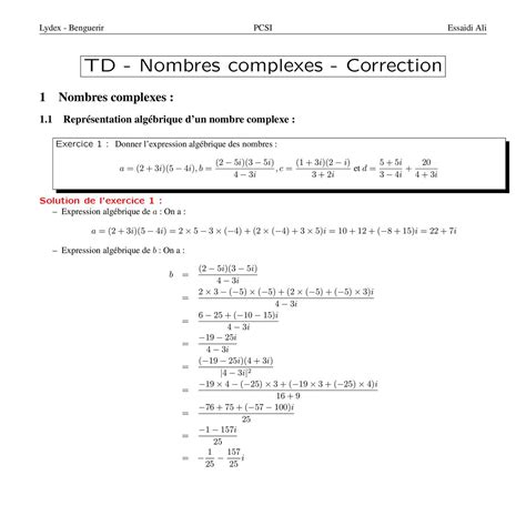 Td Nombres Complexes Correction Pdf Docdroid