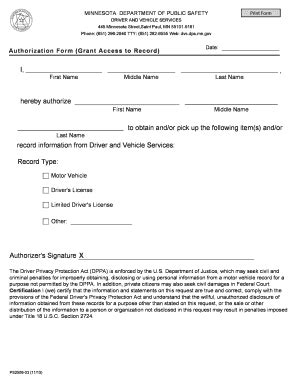 Authorization Form Grant Access To Record Minnesota Dps Mn