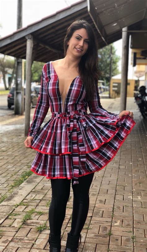 Vestido Junino Caipira Xadrez Transparência Manga Longa Luxo