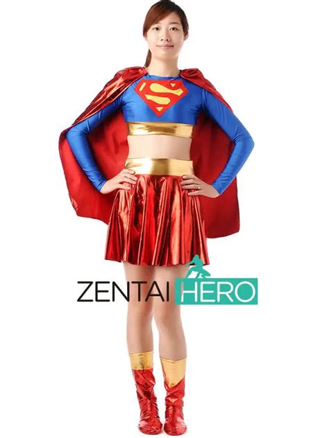 Free Shipping Dhl Sexy Girl Superhero Halloween Costume Lycra Spandex Supergirl Bodysuit Costume