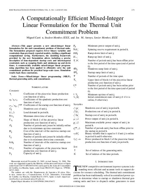 pdf a computationally efficient mixed integer linear formulation for the thermal unit