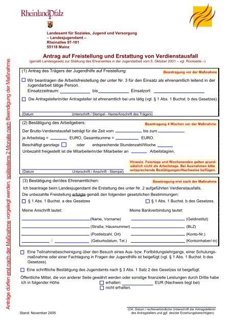 Antrag Auf Freistellung Jugend Rlp De In Rheinland Pfalz