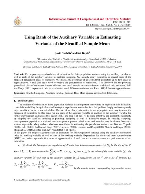 pdf international journal of computational and theoretical statistics using rank of the