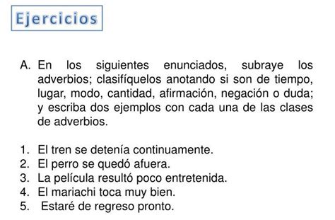 Ejercicios De Adverbios