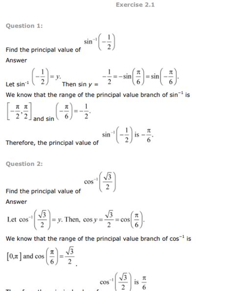 Inverse Trigonometric Functions Class Solutions