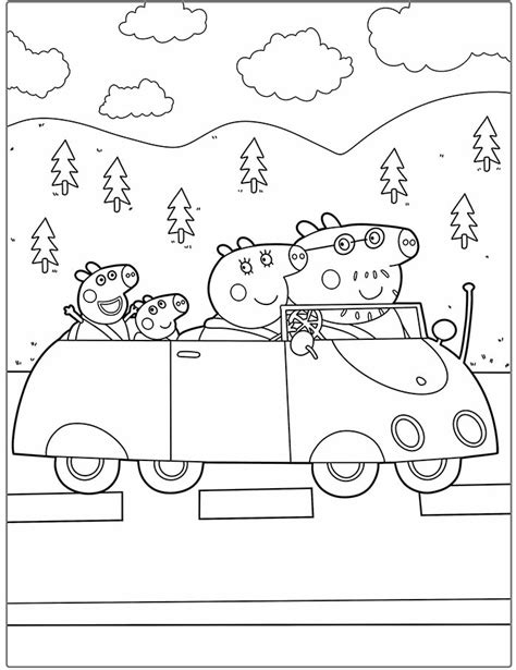 Coloriage De Peppa Pig Et Ses Parents Ulent En Voiture