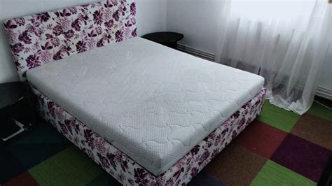 Pat dormitor cu saltea 160x200 somiera și lada de depozitare Utvin