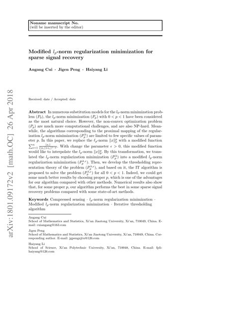 pdf modified lp norm regularization minimization for sparse signal recovery