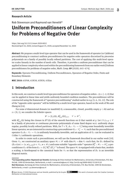 pdf uniform preconditioners of linear complexity for problems of negative order