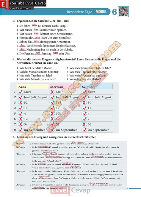 9 Sınıf Almanca A1 1 Çalışma Kitabı Cevapları Sayfa 45