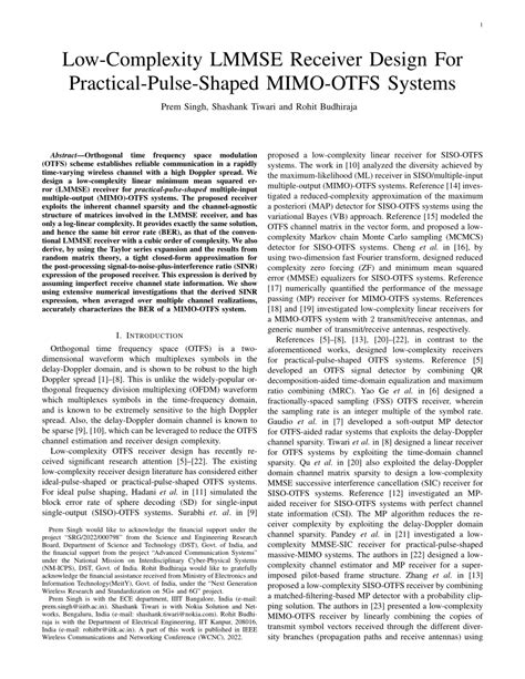 pdf low complexity lmmse receiver design for practical pulse shaped mimo otfs systems