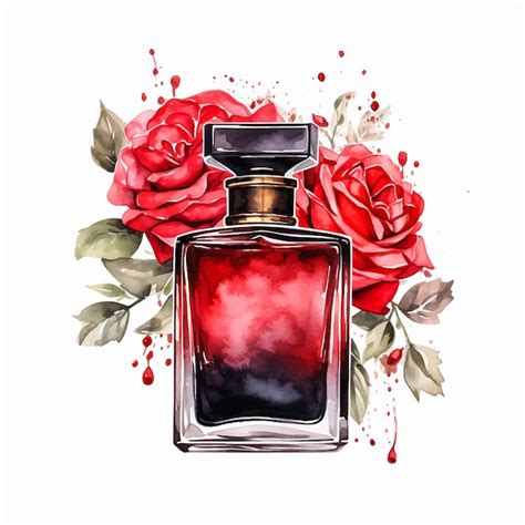 Perfume Rodeado De Flores Pintura Acuarela Vector Premium