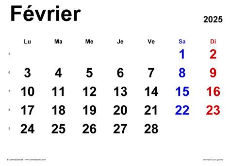 Calendrier F Vrier Excel Word Et Pdf Calendarpedia