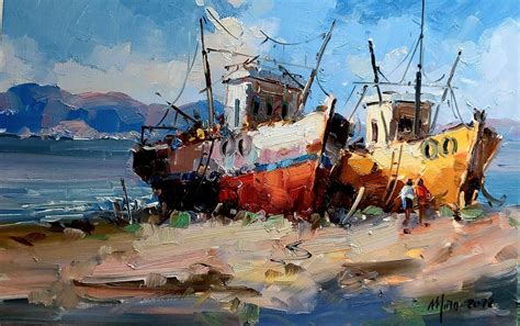 Boat Painting Oil Painting Landscape Boat Art Indian Art Paintings
