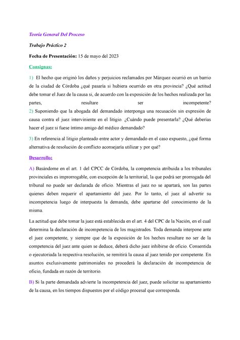 Tp 2 TGDP Tp 2 teoría general del proceso Teoría General Del