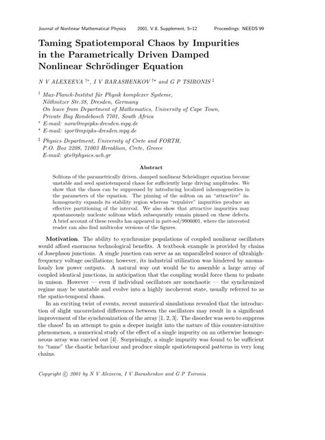 pdf taming spatiotemporal chaos by impurities in the parametrically driven damped nonlinear