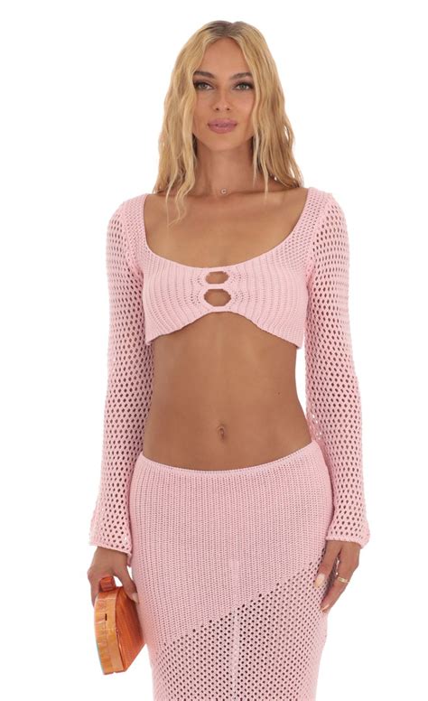 Yumi Crochet Two Piece Set In Pink LUCY IN THE SKY