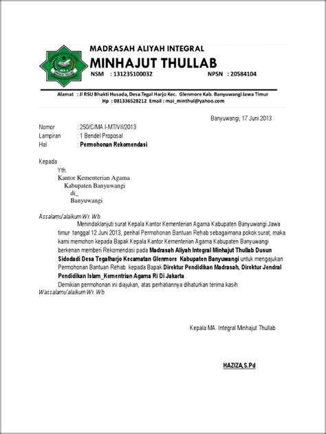 Contoh Surat Permohonan Email Kemenag Untuk Kantor Surat Permohonan